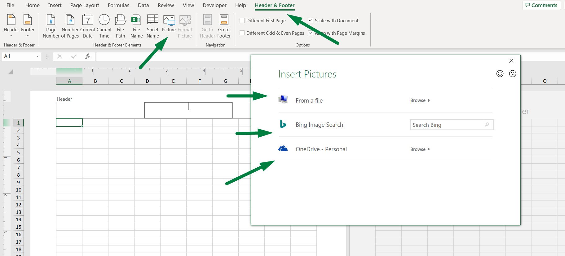 How to insert a picture in Excel header