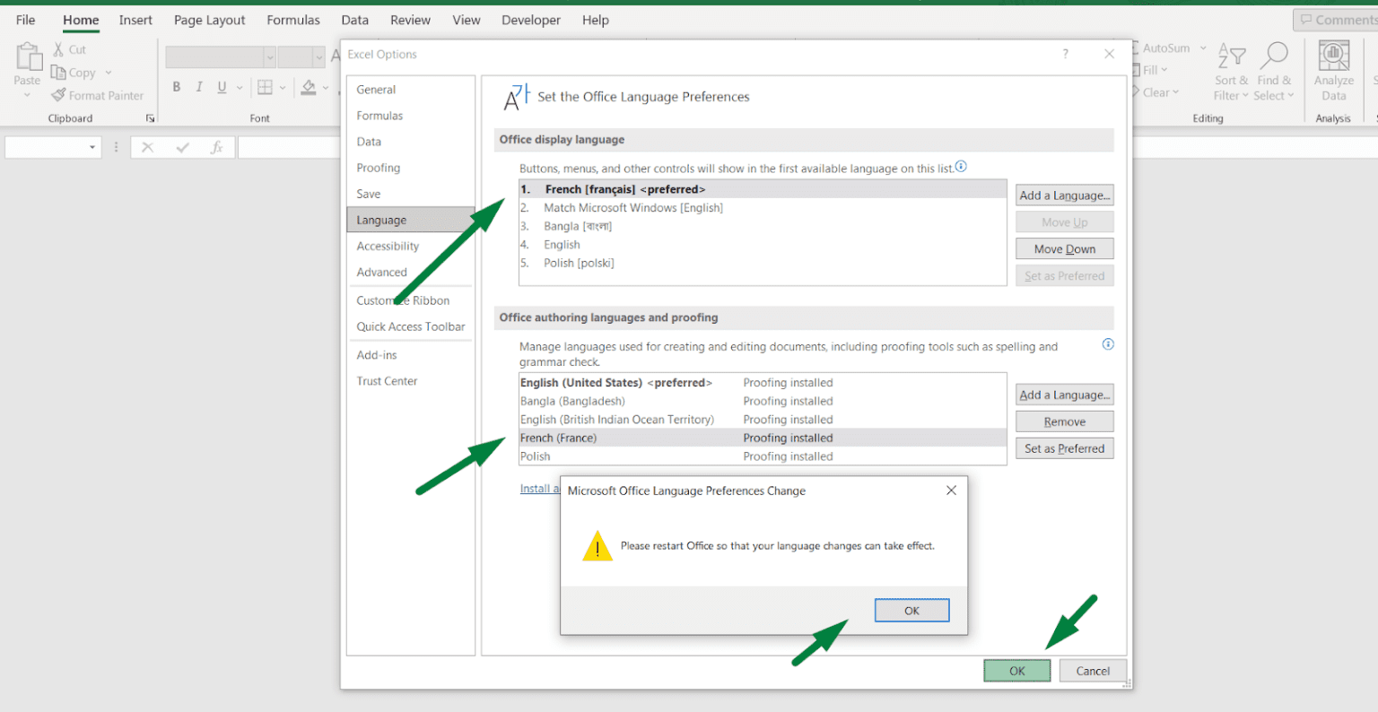 How to change Language in Excel
