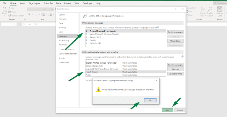 How to change Language in Excel