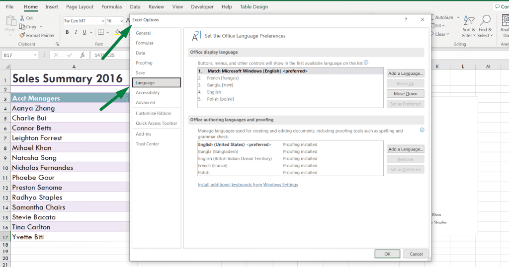 How to change Language in Excel
