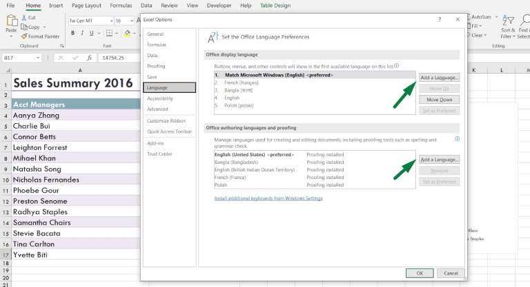 How to change Language in Excel